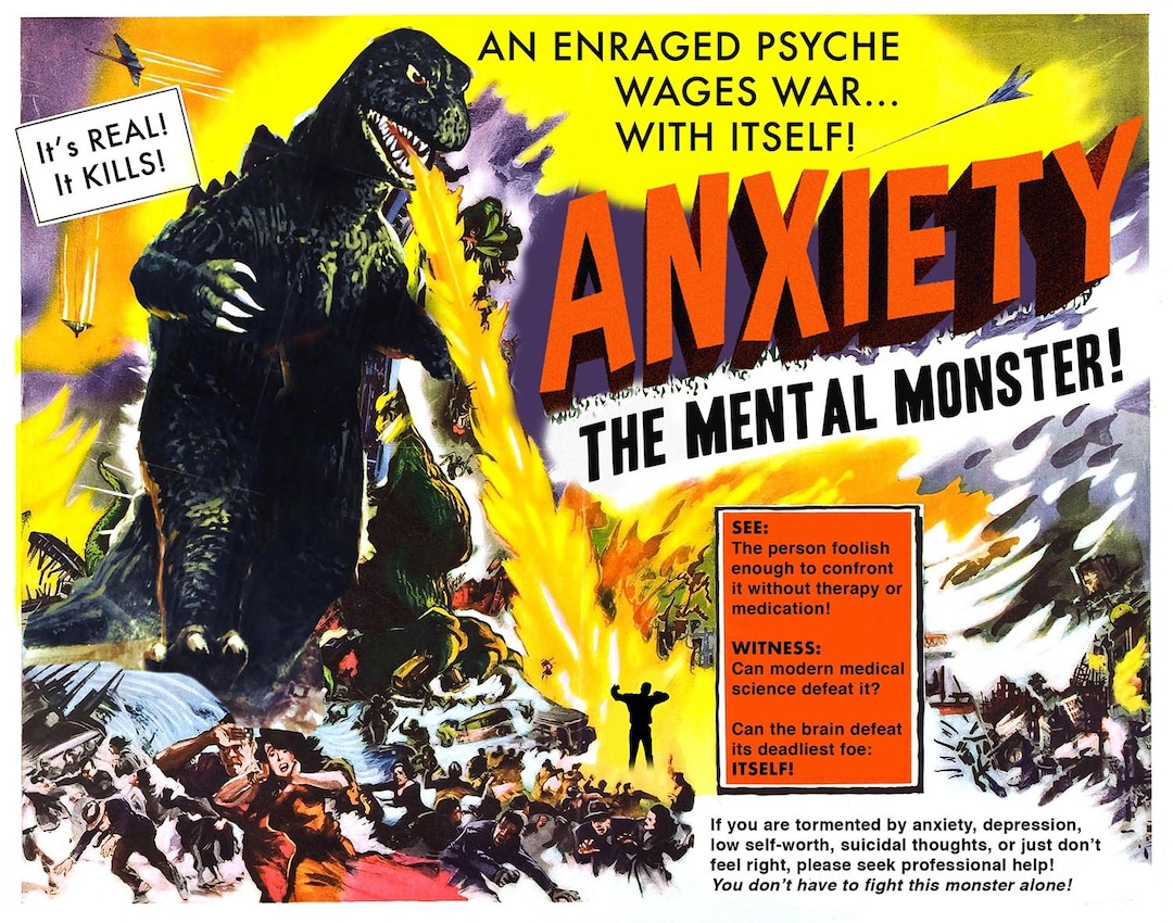 Anxiety Monster Art Digital Print Monster Anxiety Relief - Etsy