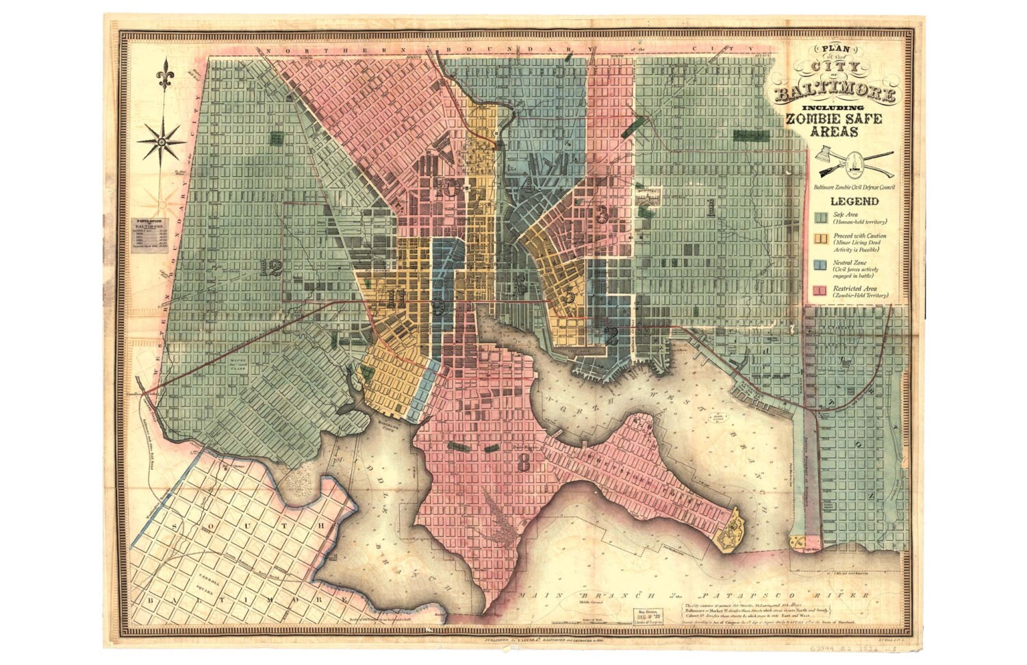 Digital Print, Baltimore Art, Zombies, Baltimore, Vintage Map ...