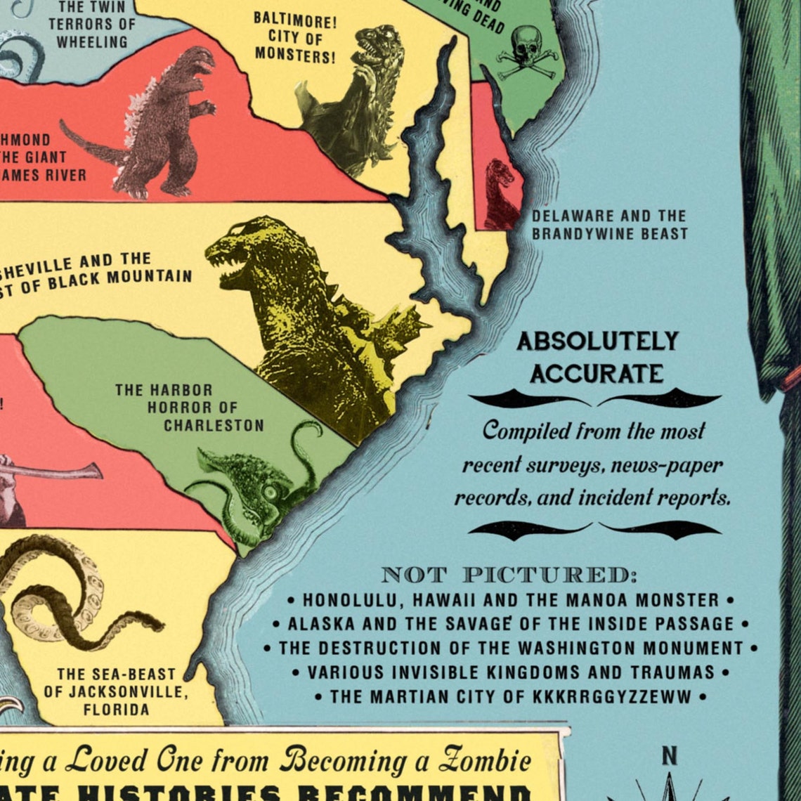 United States Map, Digital Print, Monster Art, United States Map Print ...