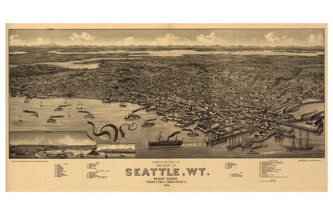 Digital Print, Seattle, Octopus Tentacles, Seattle Map, Cthulhu, Giant ...