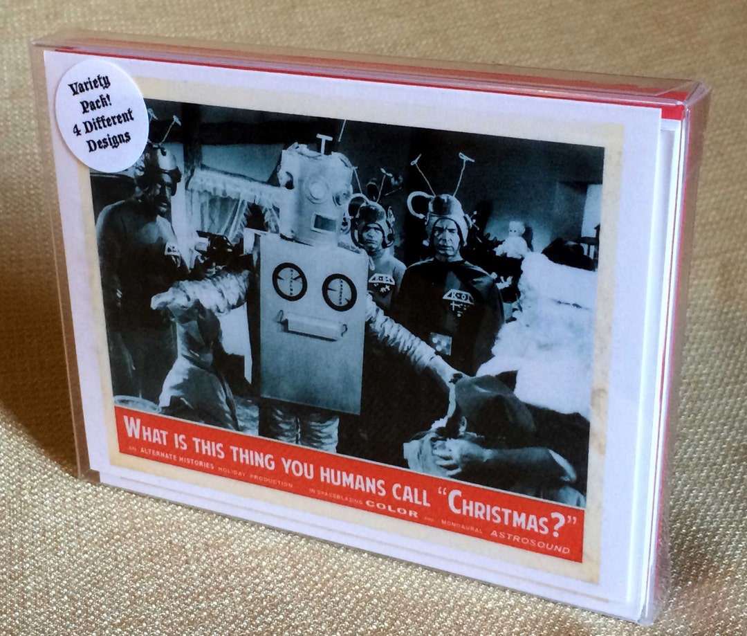 Santa Claus Christmas Card 1960s Martians Alien Art Retro Cards Holiday ...