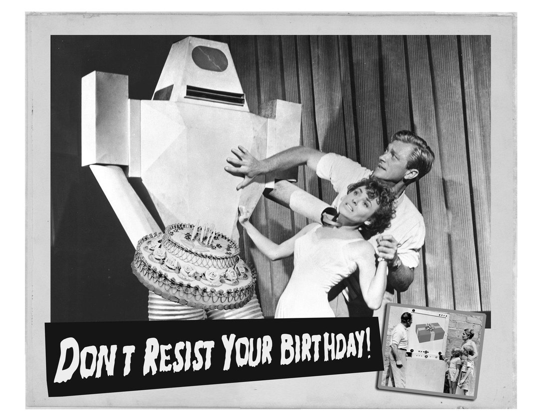 Birthday Card, Robots, Birthday Cards, Black and White, Retro Robot ...