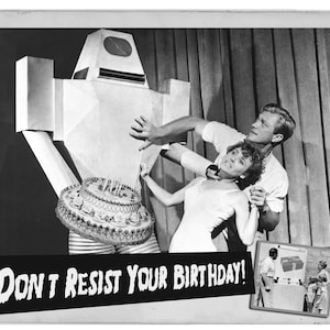 Birthday Card Robots Birthday Cards Black and White Retro - Etsy