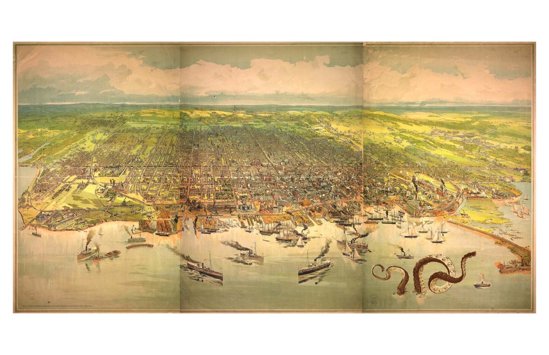 Digital Print, Toronto Art, Octopus Tentacles, Vintage Map, Toronto Map ...