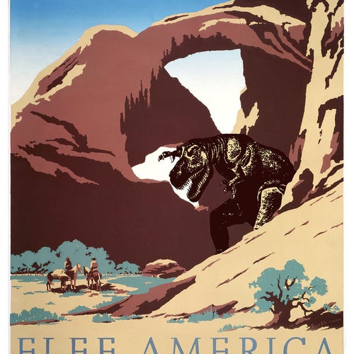 Flee America Dinosaurs Dinosaur Art WPA Poster Arches - Etsy