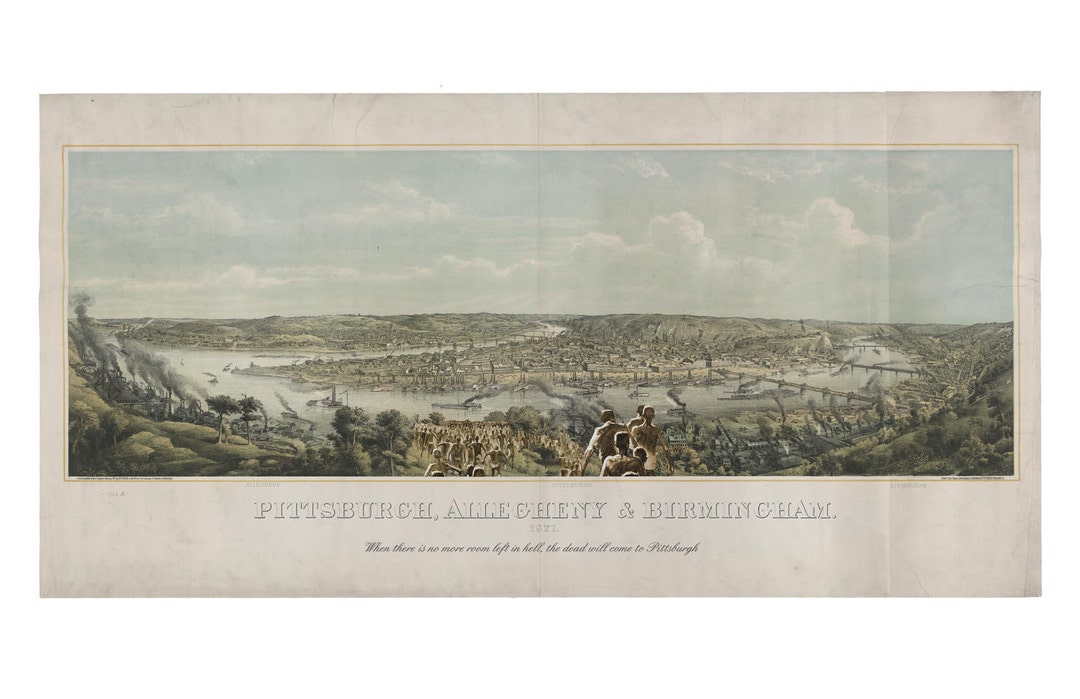 Digital Print, Pittsburgh Art, Zombies, Pittsburgh Skyline, Vintage Map ...