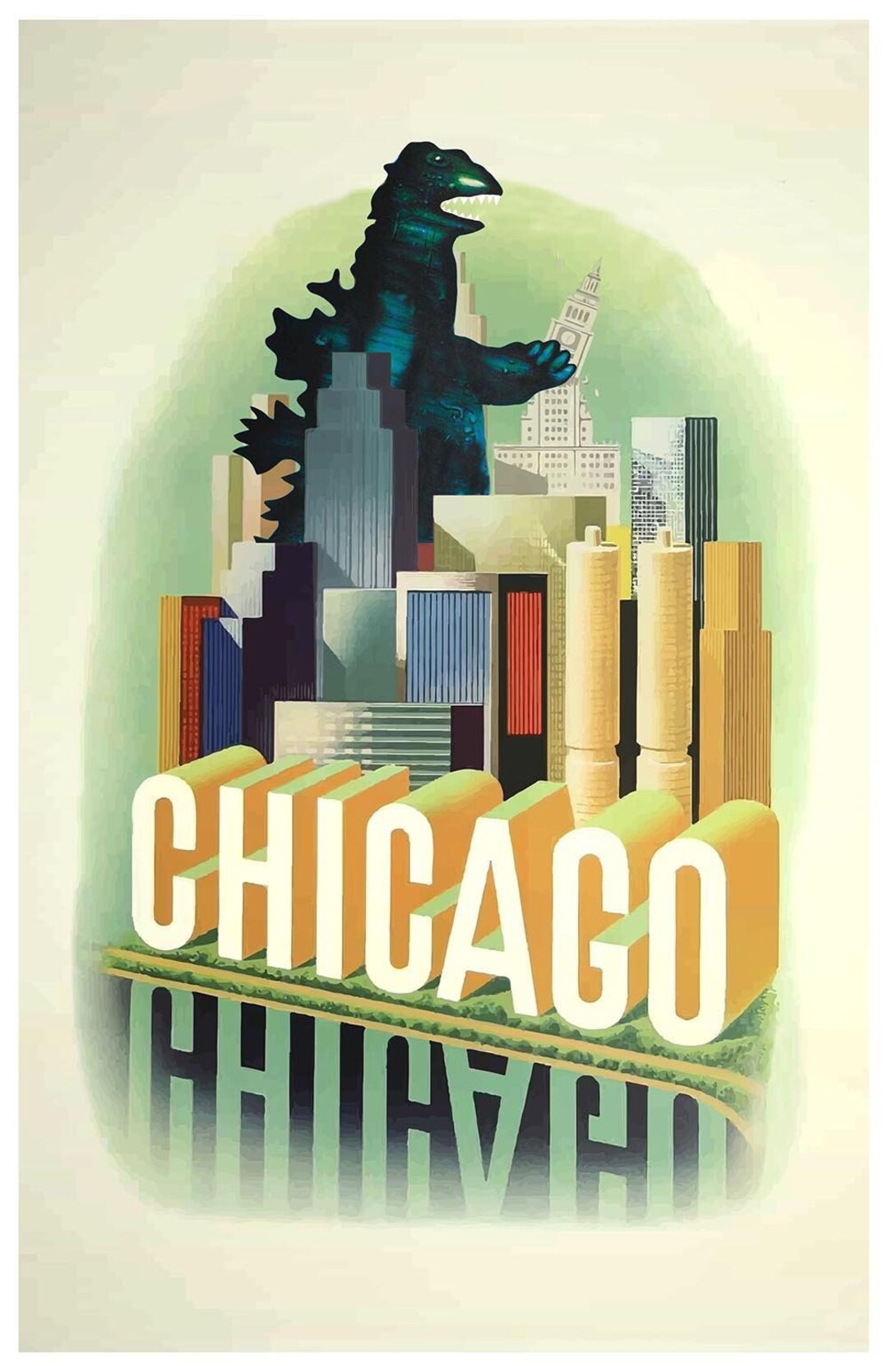 Chicago Art, Monsters, Travel Poster, Chicago, Kaiju, Monster Art ...