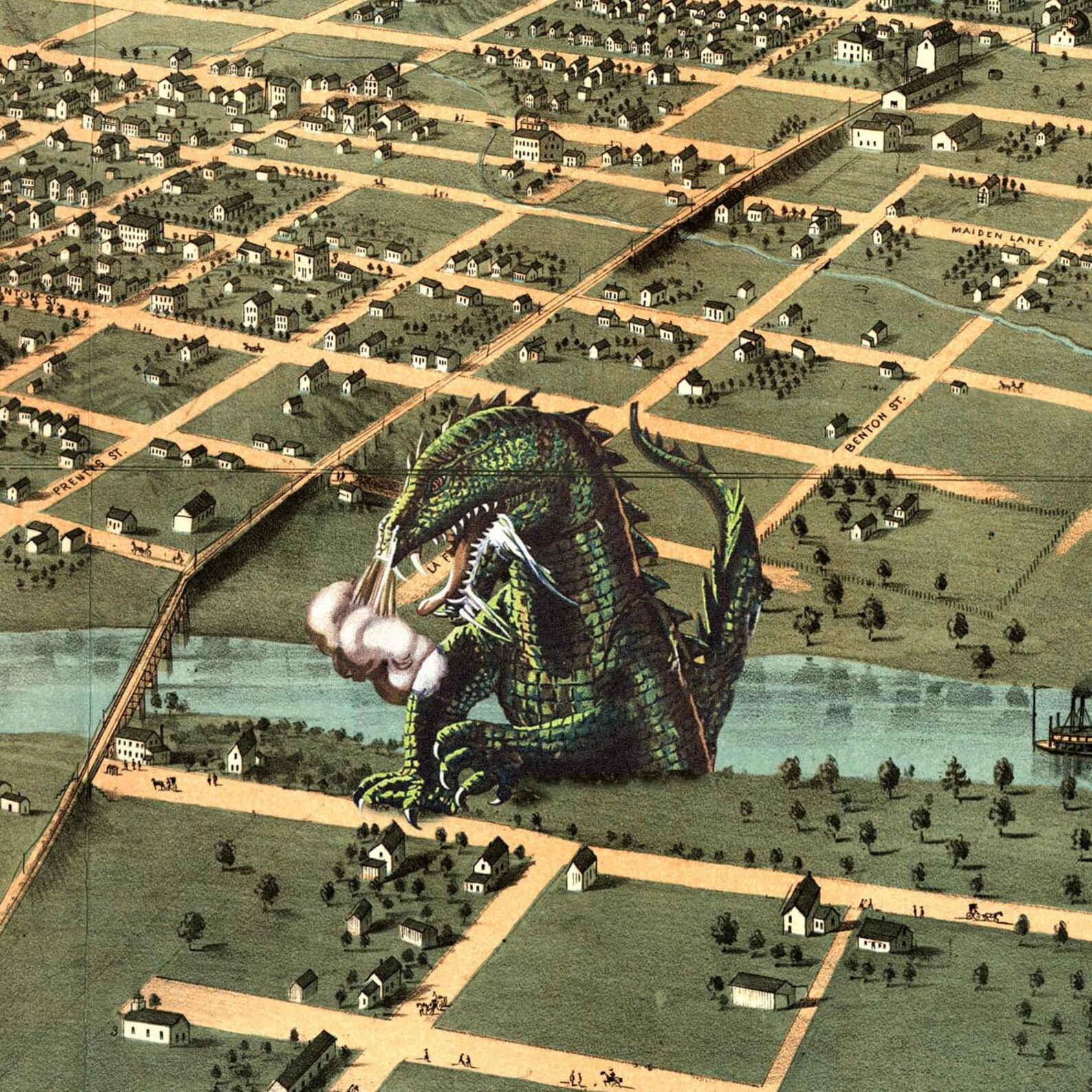 Digital Print Iowa City Monster Art Kaiju Iowa Art | Etsy