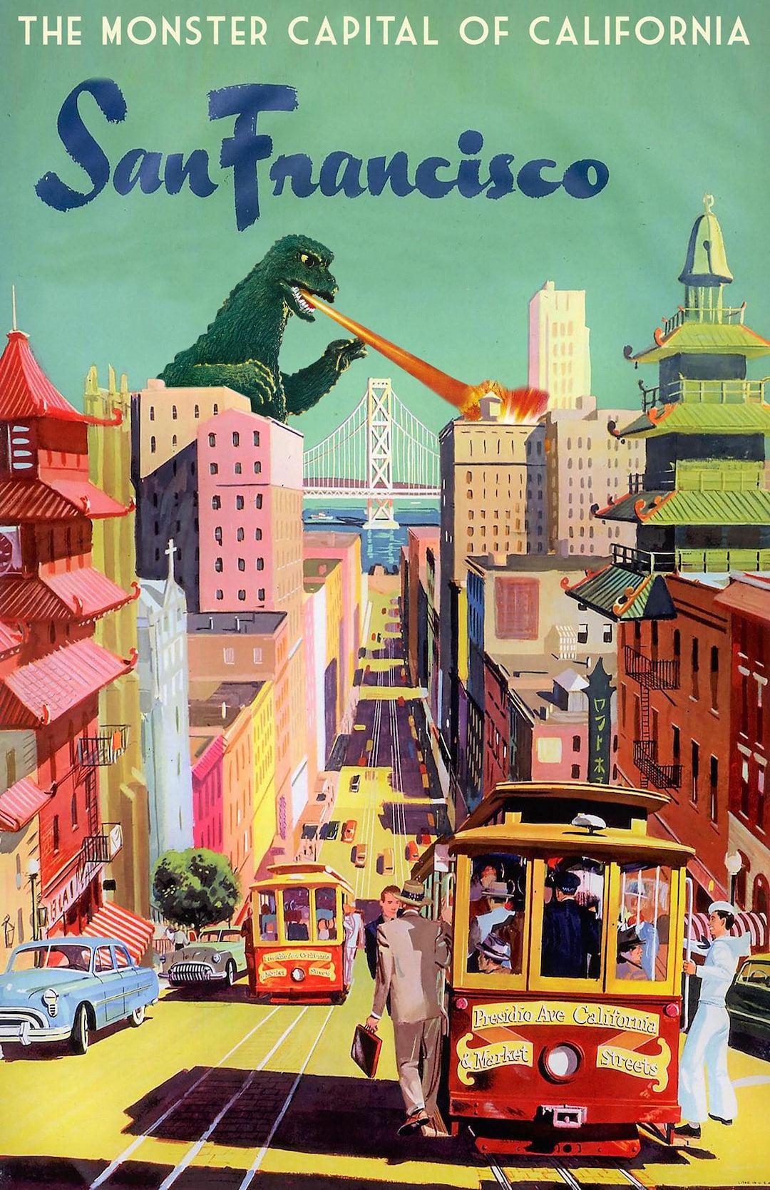 San Francisco, Monster Art, California, Travel Poster, Vintage, San ...