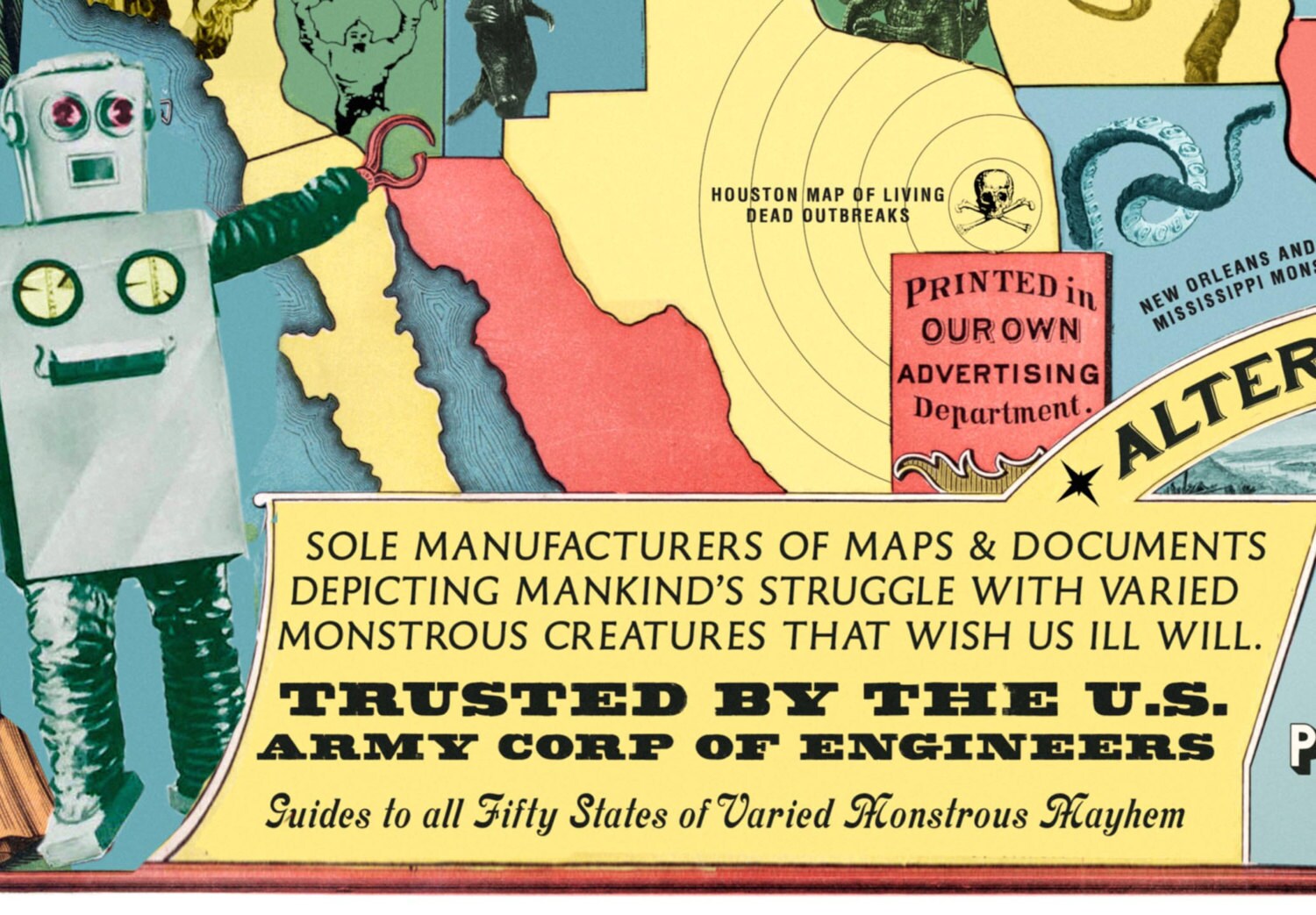 United States Map, Digital Print, Monster Art, United States Map Print ...