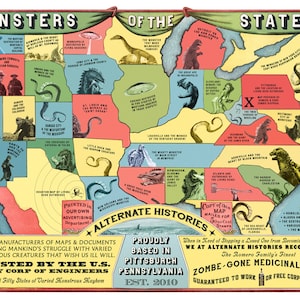 United States Map, Digital Print, Monster Art, United States Map Print ...
