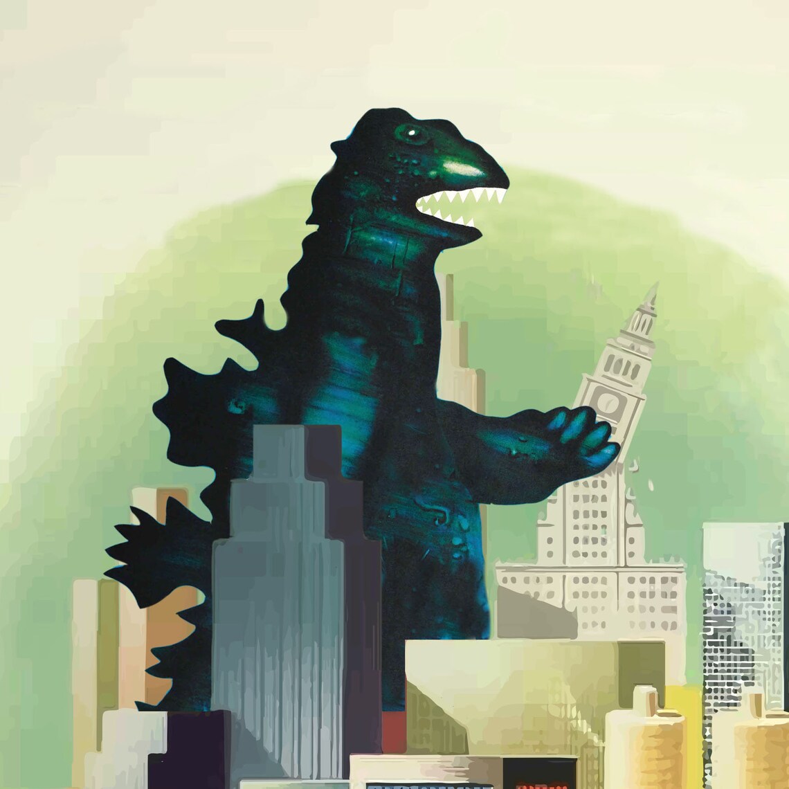 Chicago Art Monsters Travel Poster Chicago Kaiju Monster | Etsy