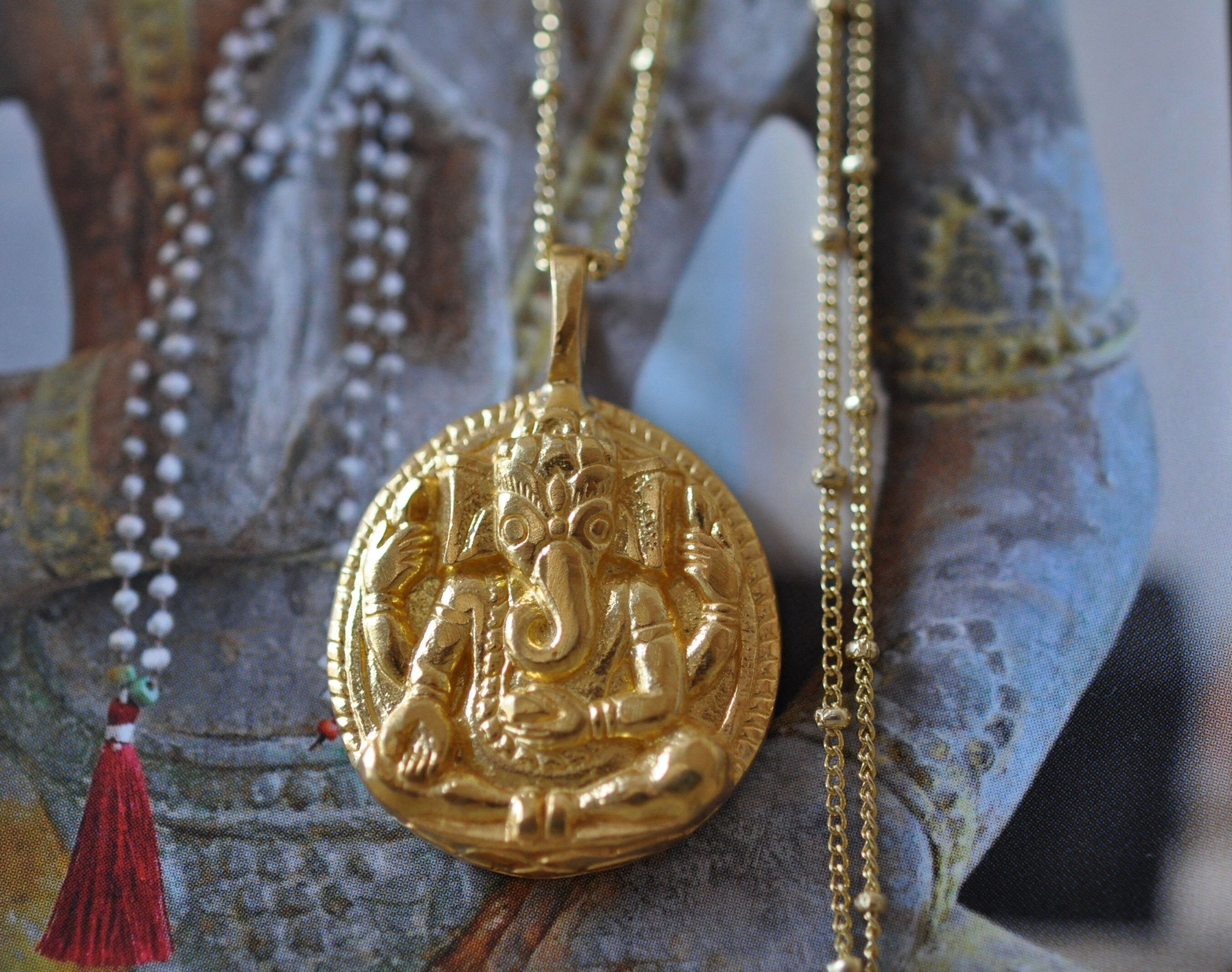 Ganesha Necklace: Bronze Elephant God Pendant, Gold Filled Chain - Etsy