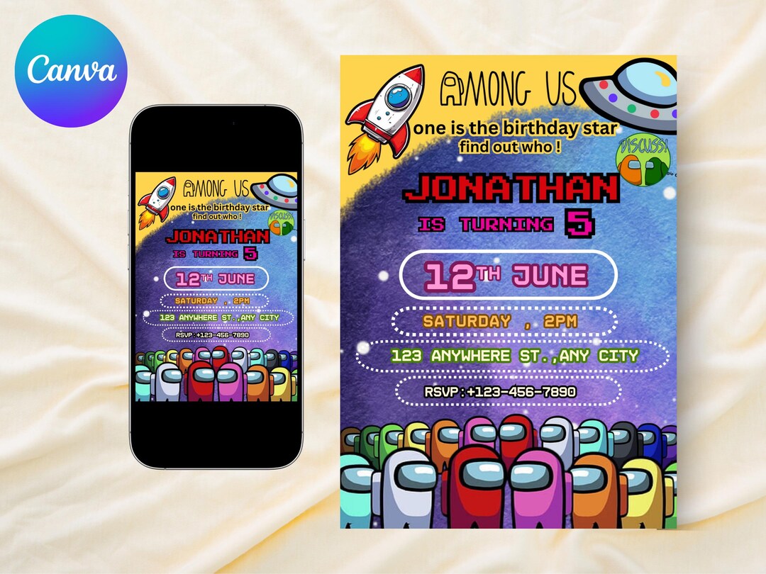 Among Us Birthday Invitation | Editable Space Theme (digital Download ...