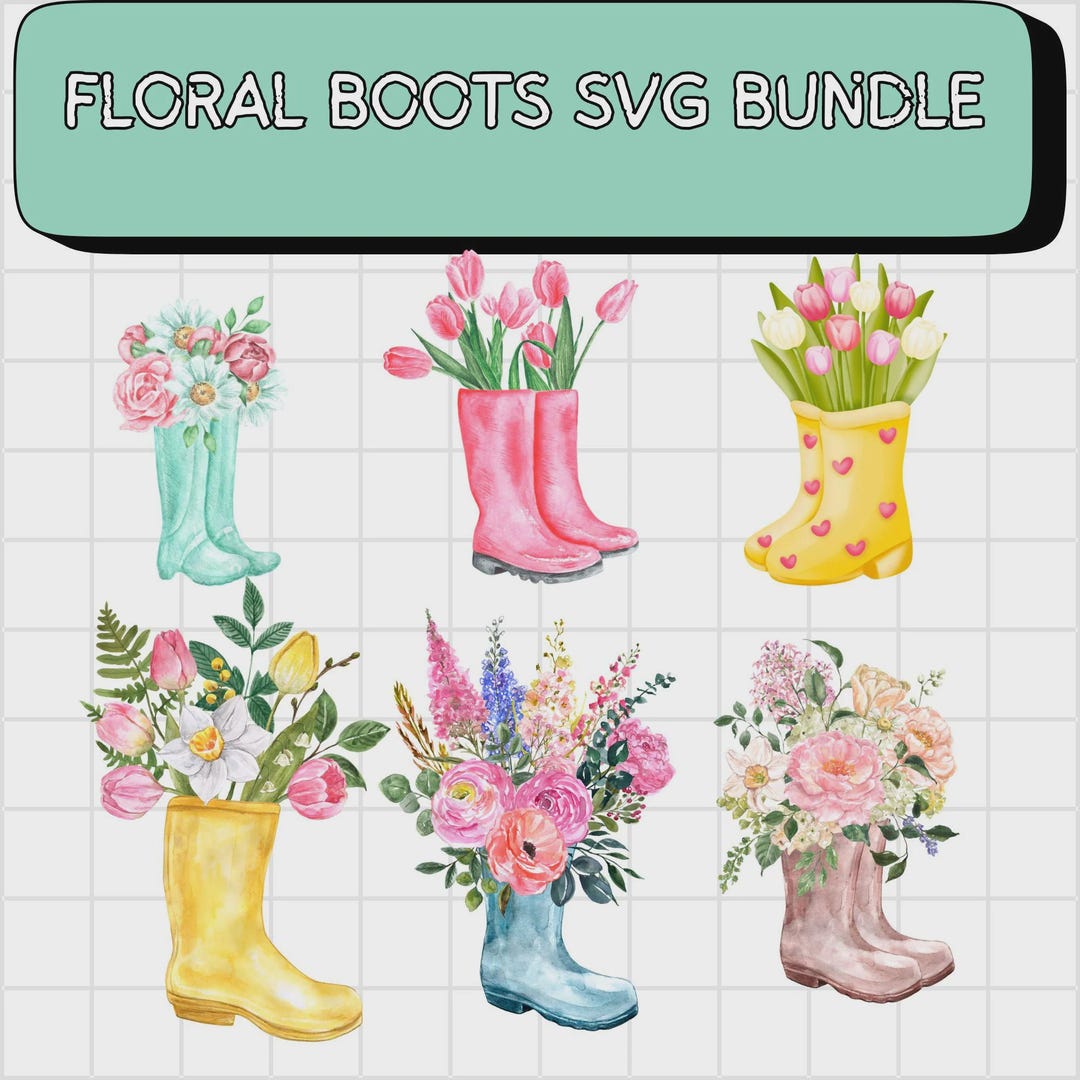 Watercolor Flower Boots Clipart | Floral Rain Boot Pngs (digital ...