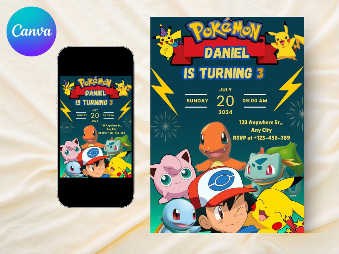 Catch 'em All! Pokémon Birthday Invitation - Editable Party Invite for ...
