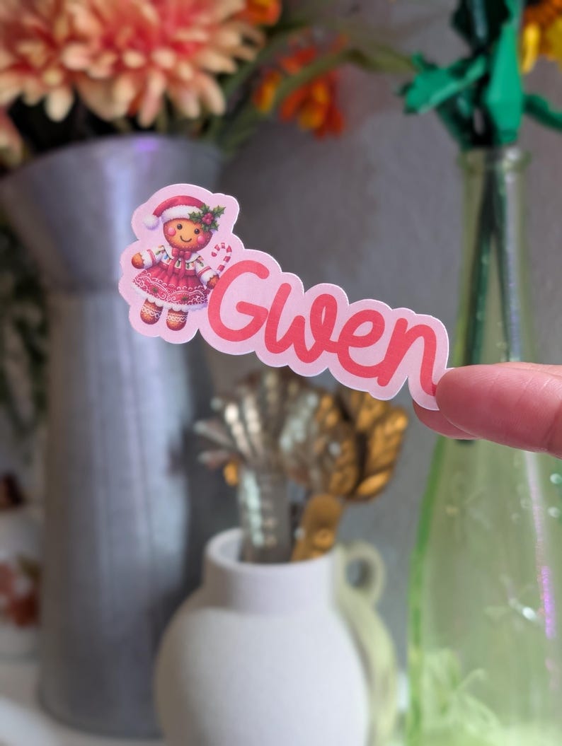 Personalized Cute Pink Gingerbread Girl Christmas Holiday Water Proof ...