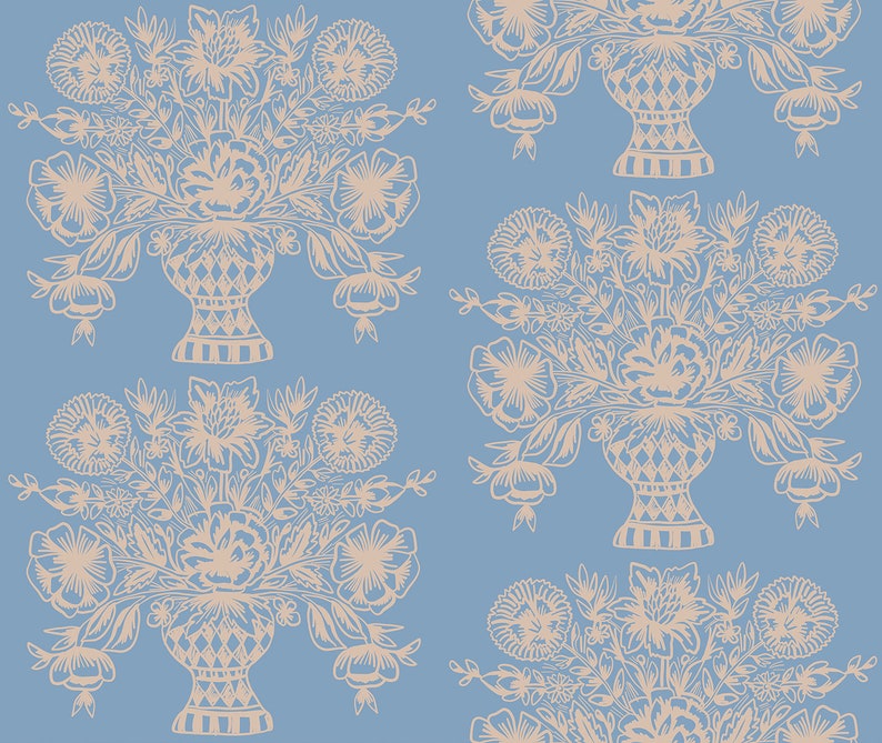 Meadow Vase Block Print Blue Fabric RP206-BL1 Cottonsteel - Etsy