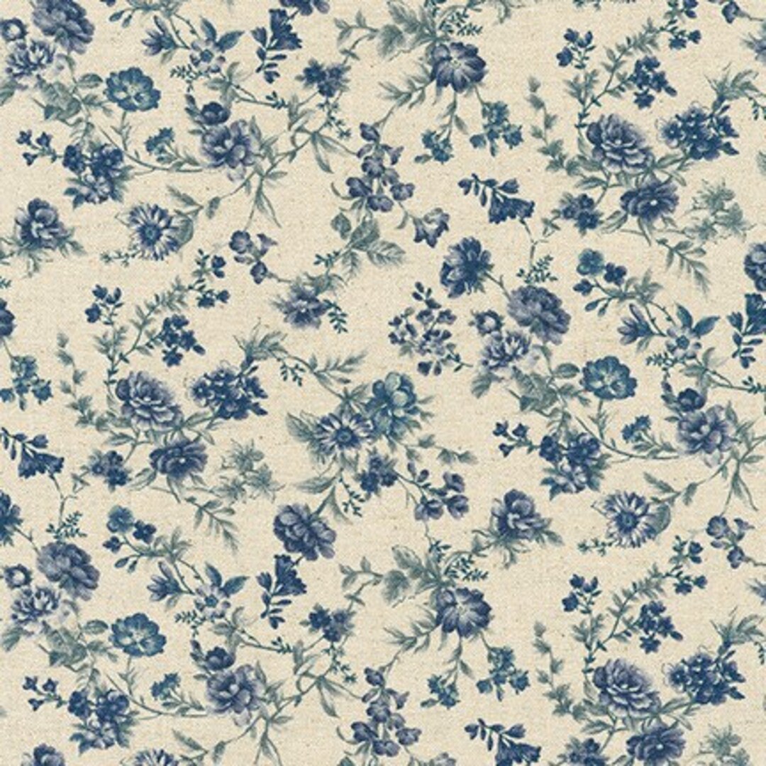 Cotton Flax Print, SB-87505D2-2 BLUE by Sevenberry Prints, Decor Fabric ...