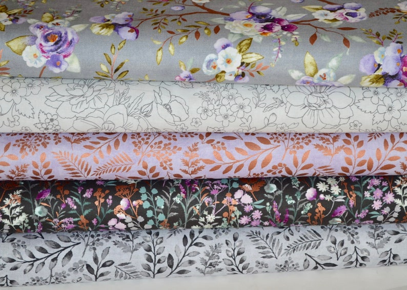 PS104-GR8 Lilac&sage-toile-graphite Fabric, Cotton + Steel, 100% ...