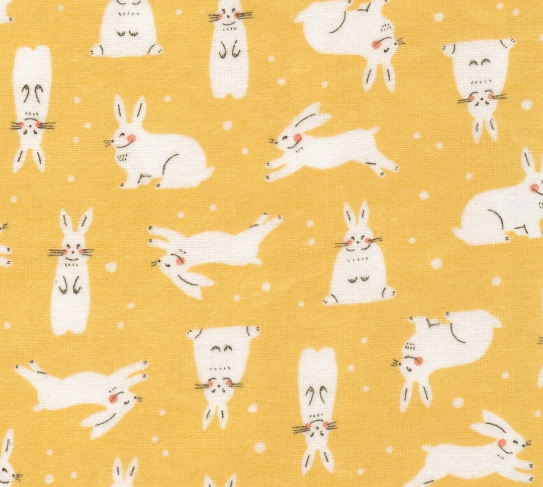 Snowhares Yellow Organic Flannel Fabric, Bunny Print Organic Cotton ...