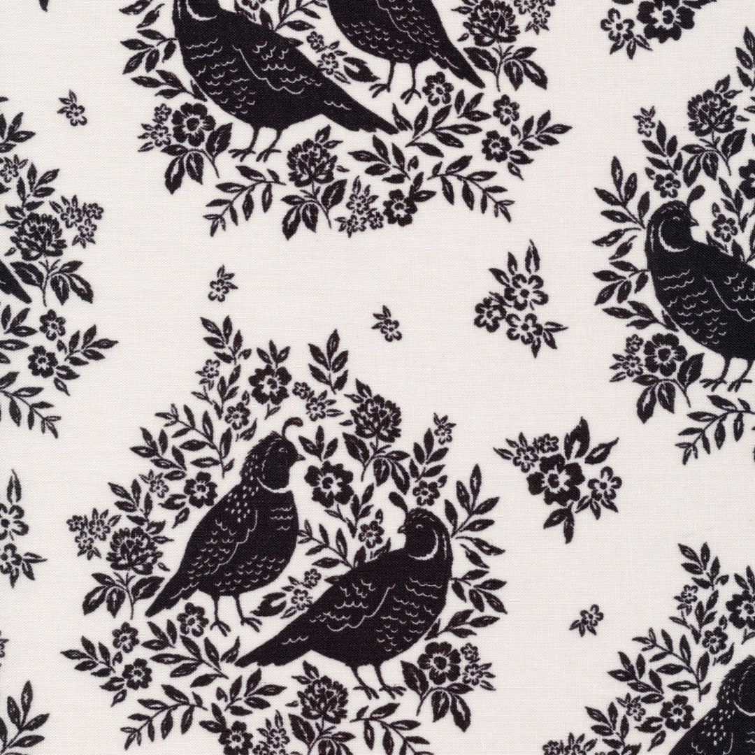 Last Pieces Quail Lane Print, Organic Quilting Cotton, Black White ...