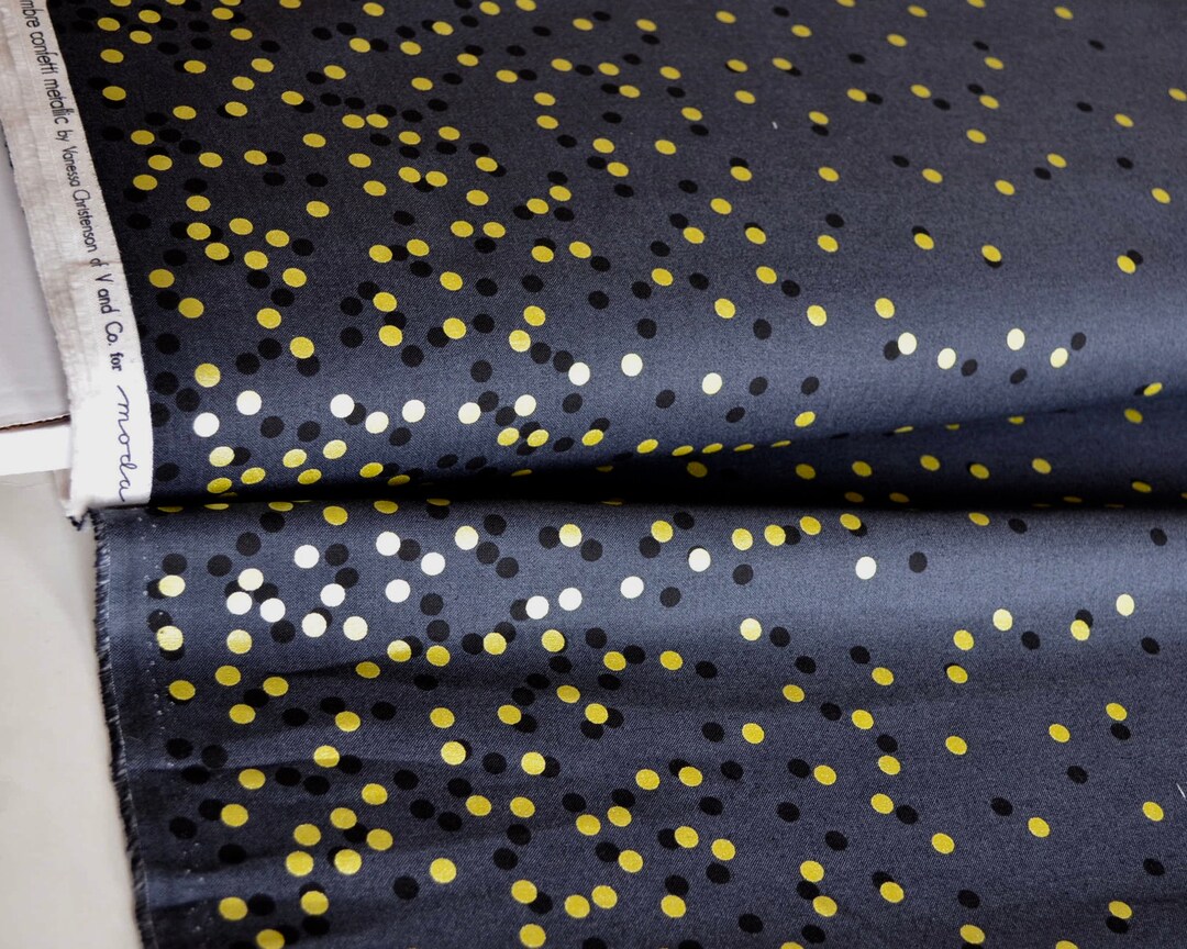 Ombre Confetti Fabric, Soft Black 10807 331M Gold Metallic Fabric ...