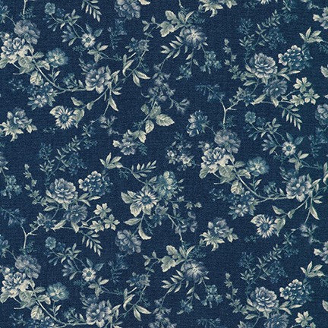 Cotton Flax Print, SB-87505D2-4 NAVY by Sevenberry Prints, Decor Fabric ...