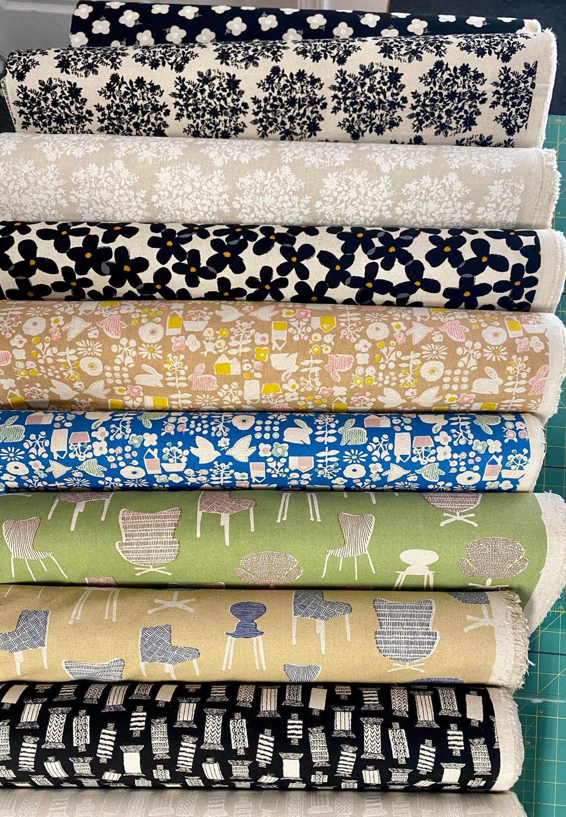 Cotton Flax Print SB-87505D3-7 BLACK by Sevenberry Prints | Etsy