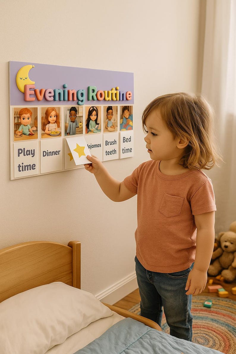 Kids Daily Routine Chart: Visual Morning & Evening Schedule With Reward ...