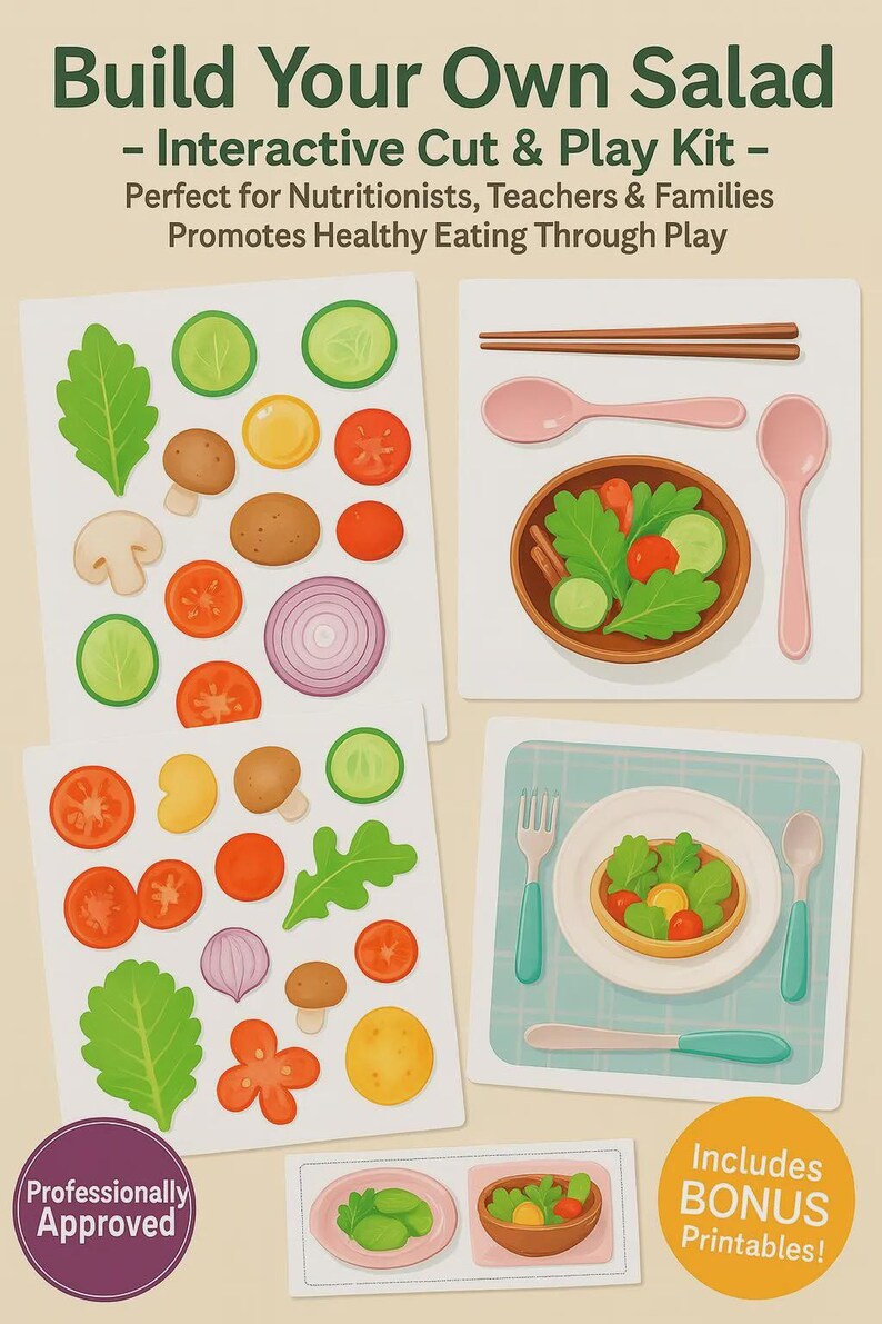 Salad Activity Kit – Printable Cut & Paste Veggie Worksheets PDF - Etsy