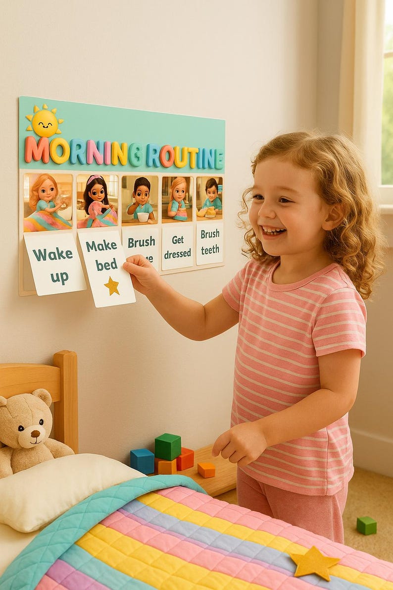 Kids Daily Routine Chart: Visual Morning & Evening Schedule With Reward ...