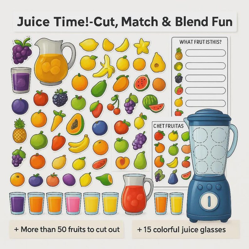 Juice Time! Printable Activity Kit: Cut, Match & Blend Fun - Etsy