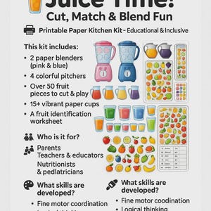 Juice Time! Printable Activity Kit: Cut, Match & Blend Fun - Etsy