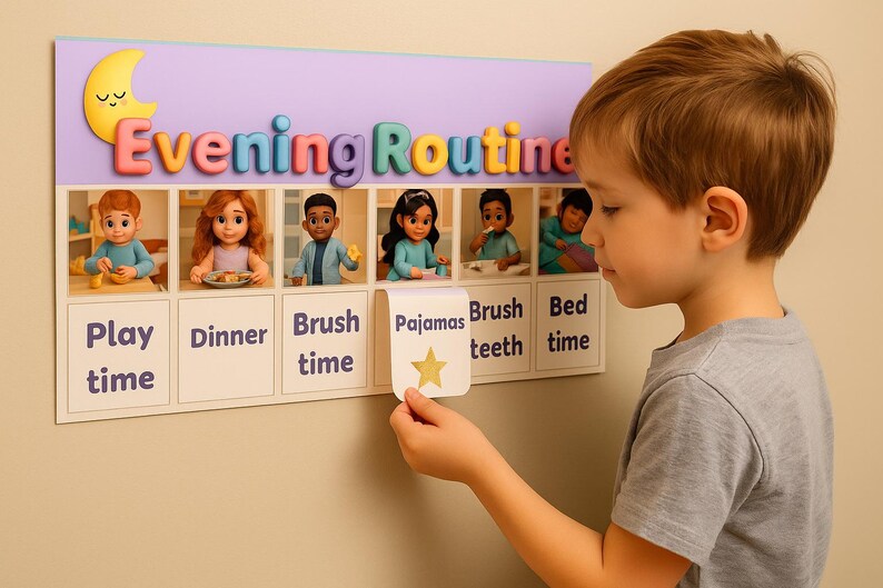 Kids Daily Routine Chart: Visual Morning & Evening Schedule With Reward ...