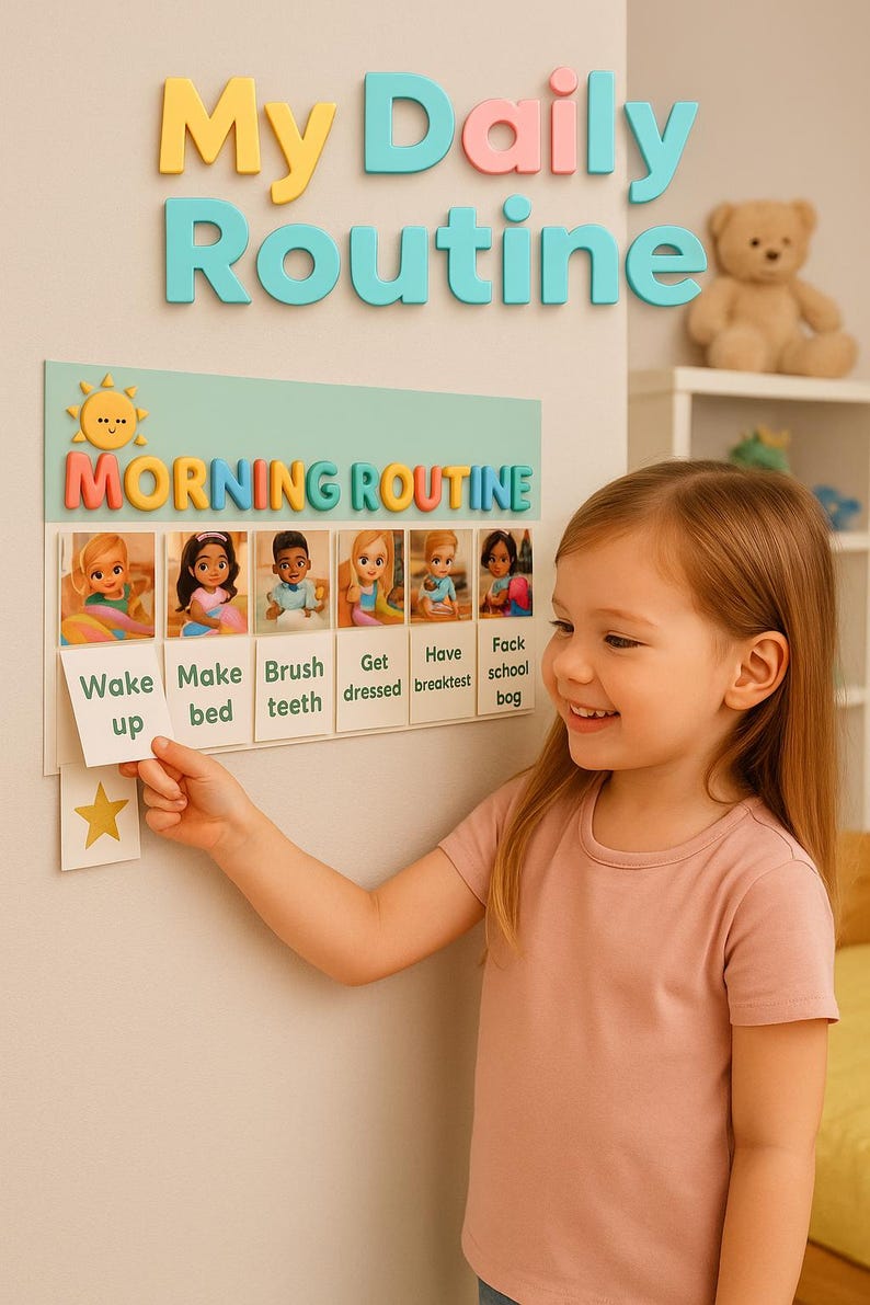 Kids Daily Routine Chart: Visual Morning & Evening Schedule With Reward ...