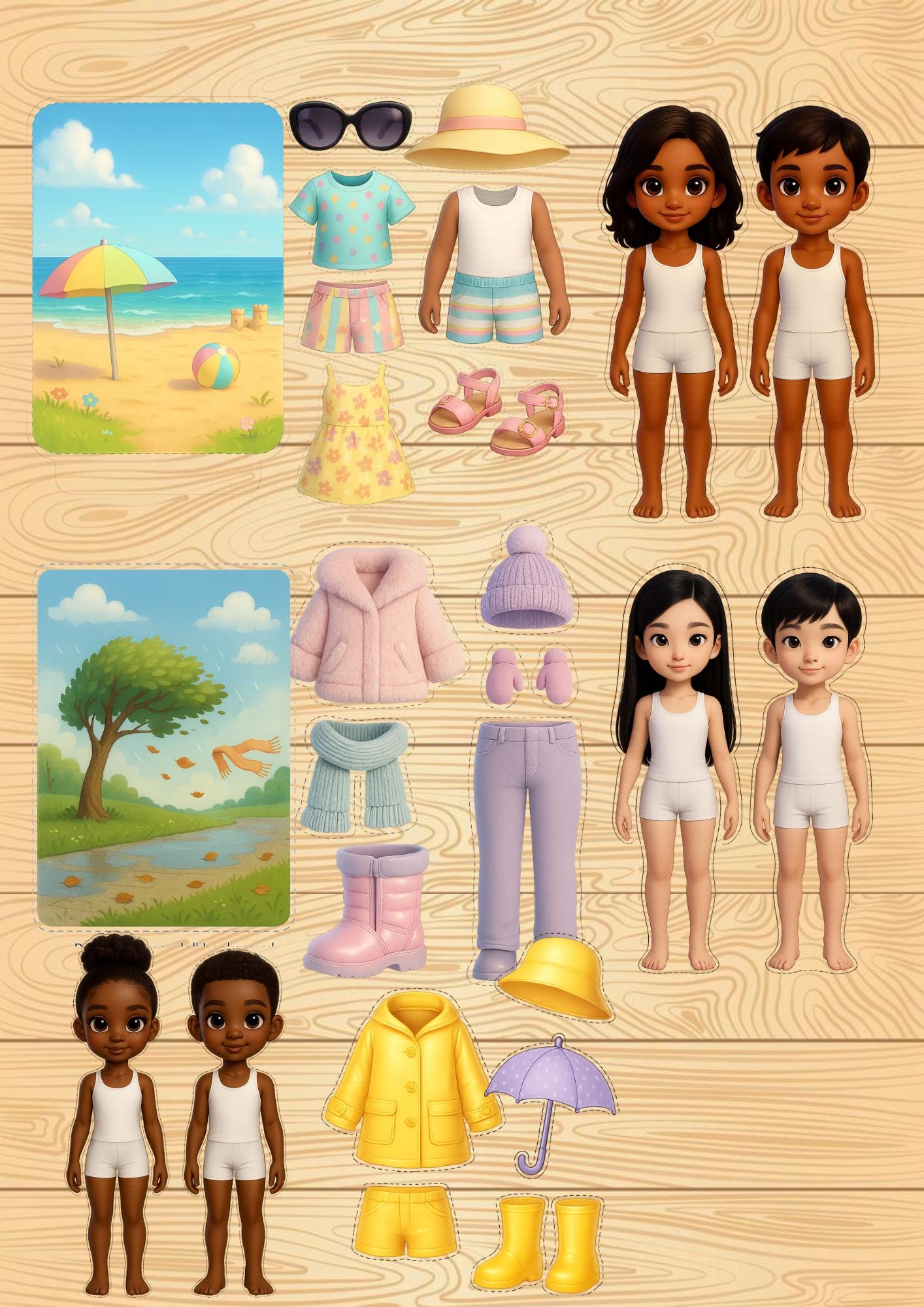 Paper Doll Weather Dress-up Kit – Printable Paper Dolls With Outfits ...