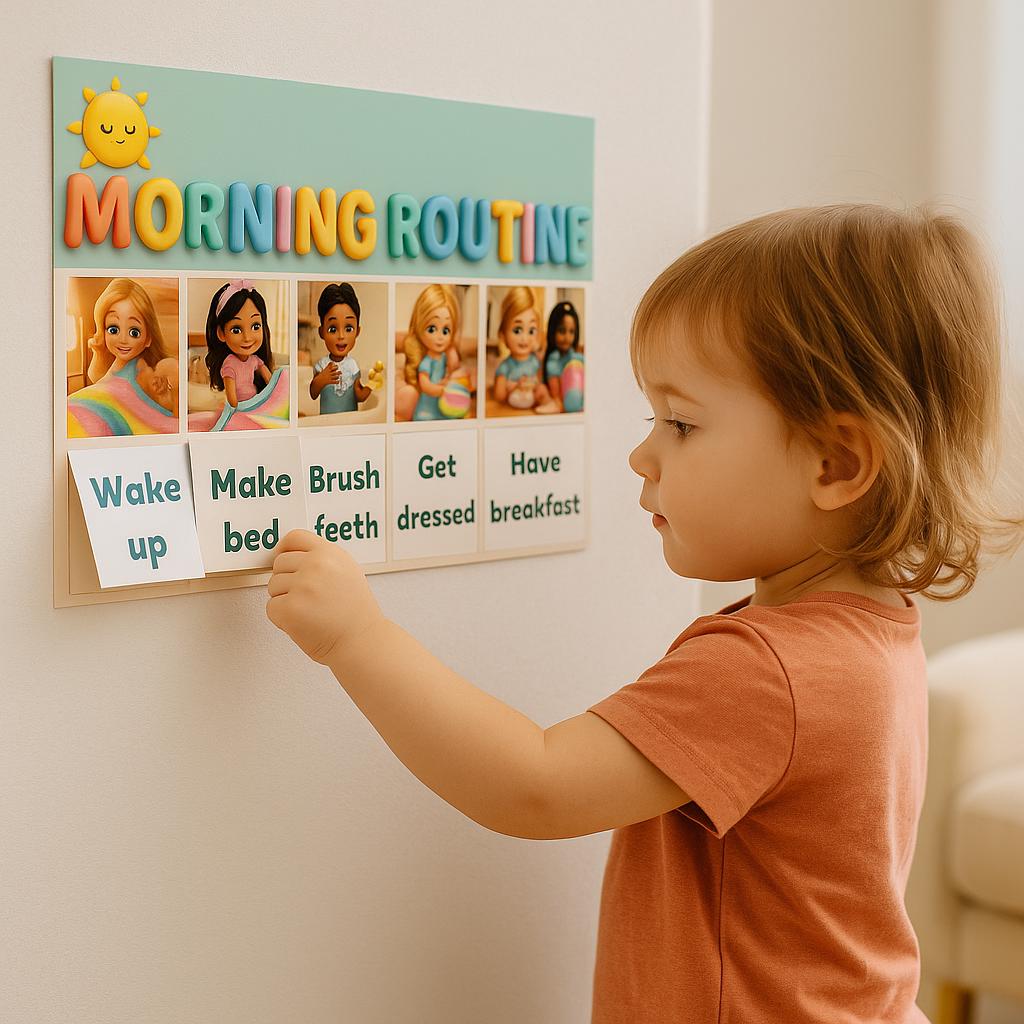 Kids Daily Routine Chart: Visual Morning & Evening Schedule With Reward ...
