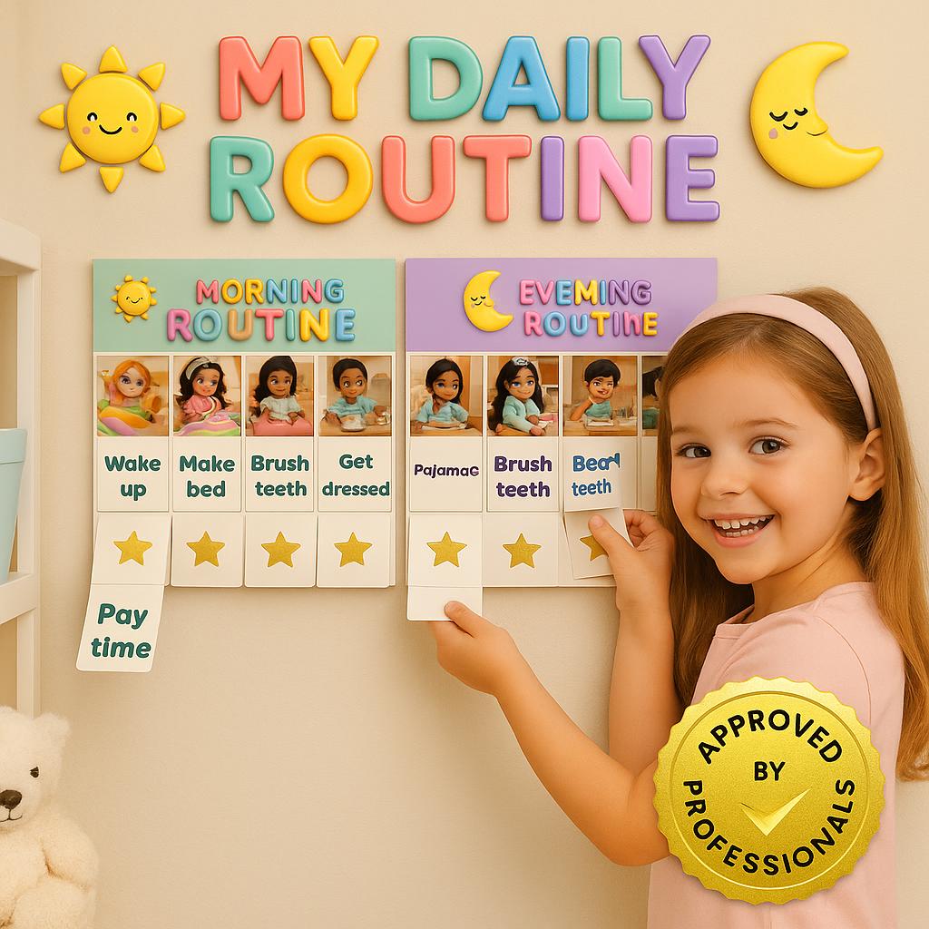 Kids Daily Routine Chart: Visual Morning & Evening Schedule With Reward ...