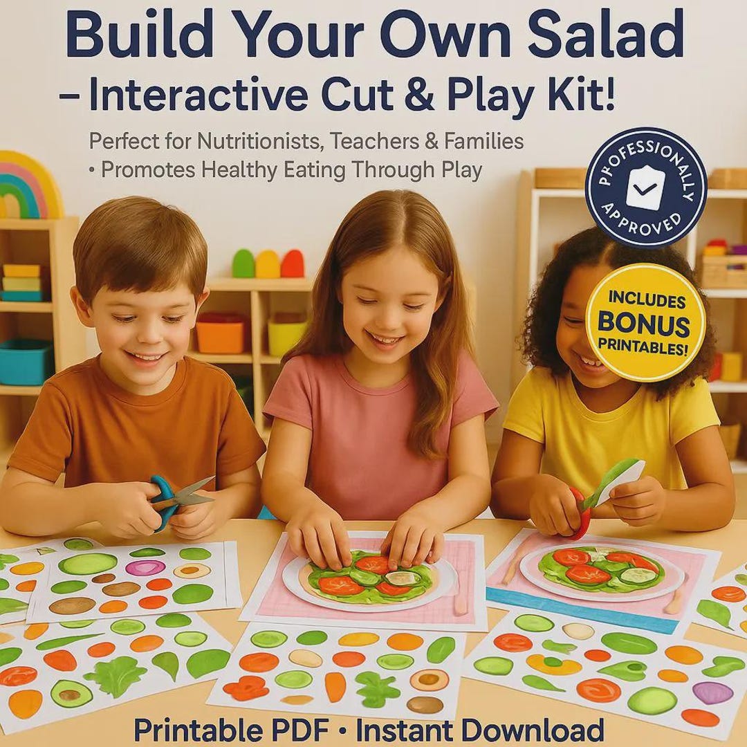 Salad Activity Kit – Printable Cut & Paste Veggie Worksheets PDF - Etsy