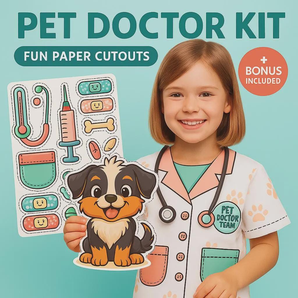 Printable Pet Vet Pretend Play Kit: Costume, Paper Dog & Medical Tools ...