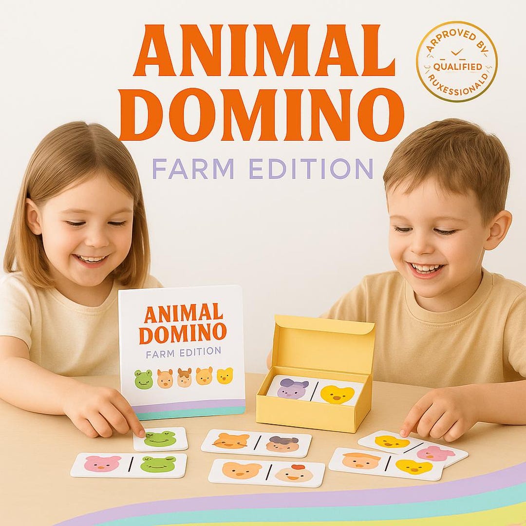 Printable Farm Animal Domino Game: Matching Activity for Kids (PDF ...