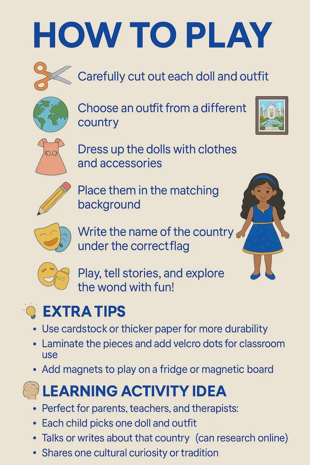 Cultural Paper Dolls Printable Kit: Diversity Dress-up Activity ...