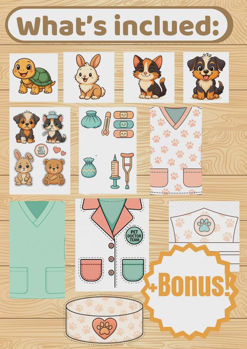 Printable Pet Vet Pretend Play Kit: Costume, Paper Dog & Medical Tools ...