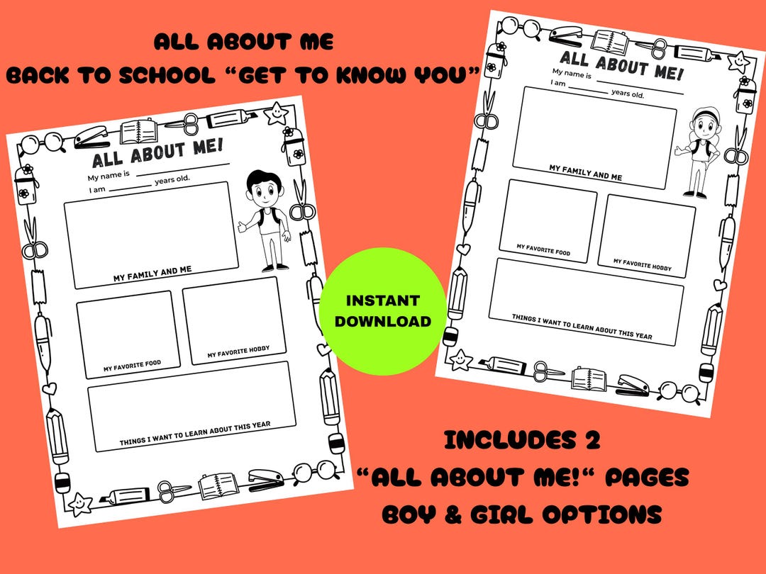 Back to School All About Me Page, Boy and Girl Options, Homeschooling ...