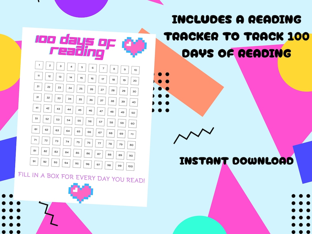 Reading Tracker, 100 Days of Reading Tracker, 80s Theme, 8 Bit, Habit ...