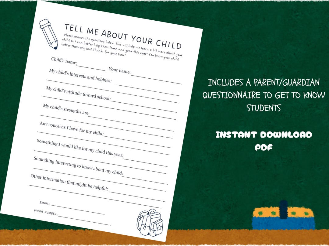 Back to School, Parent Survey, Parent Questionnaire, Get to Know ...