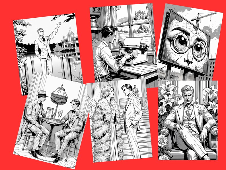 The Great Gatsby, Printable Coloring Pages, 20 Pages, Art Deco, Roaring ...