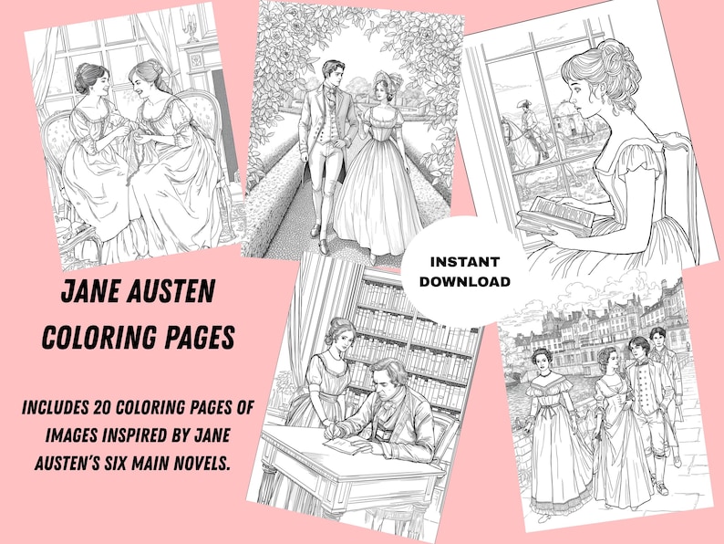 Jane Austen Coloring Pages, Regency Era, Pride and Prejudice, Adult ...