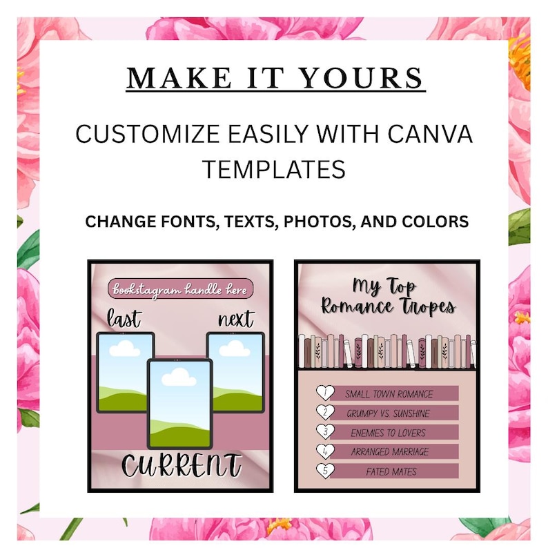Romance Bookstagram Templates: Customizable Canva Designs (digital ...